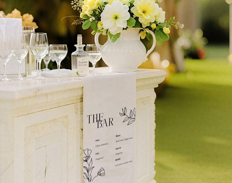 Custom Linen Bar Sign | Minimalist Wedding Menu Banner | Cocktail Drink ...