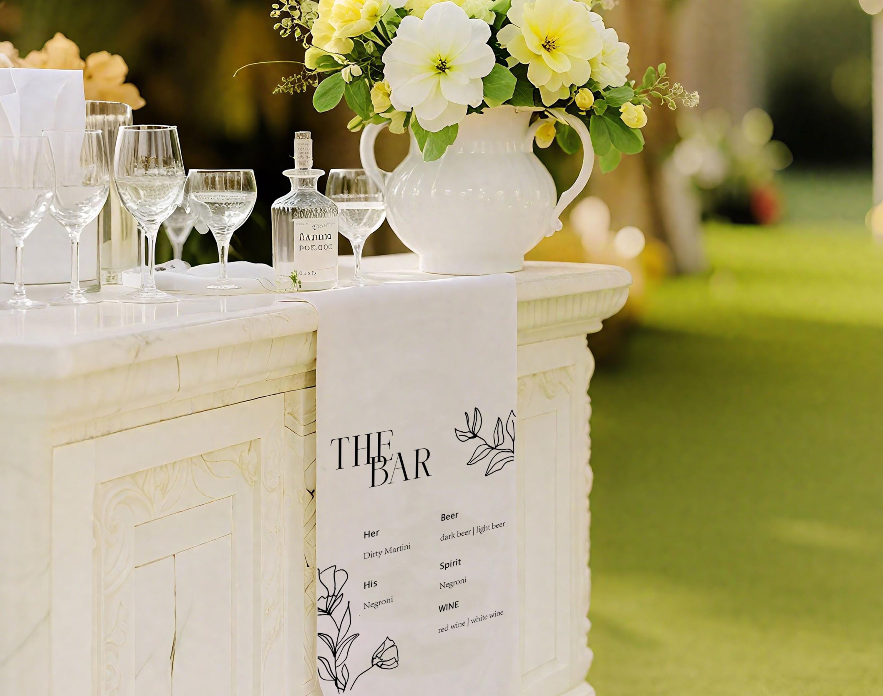 Custom Linen Bar Sign | Minimalist Wedding Menu Banner | Cocktail Drink ...