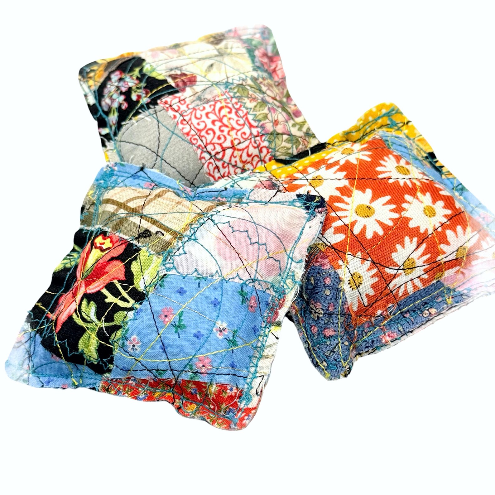 Mini Patchwork Pillows, Set of 3 Quilted Bowl Fillers, Handmade, Tiered ...