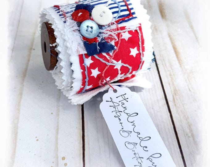 Shabby Patriotic Fabric Snippet Roll Handmade Slow Stitch Textile Art ...