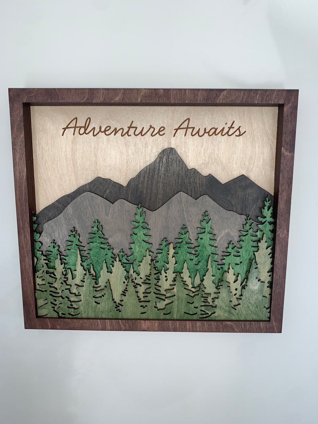 7 Layer Mountian and Tree Wooden Frame Display adventure - Etsy
