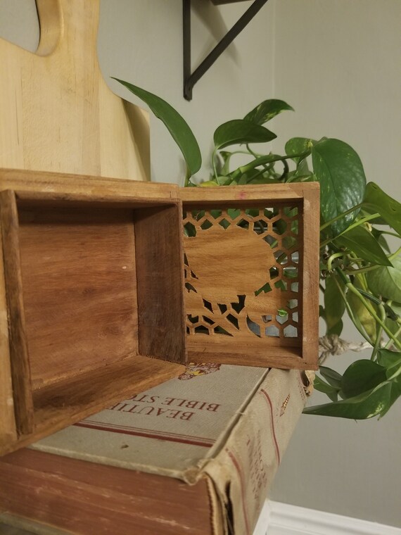 Small Vintage Open Carved Wooden Storage Box With Lif… - Gem