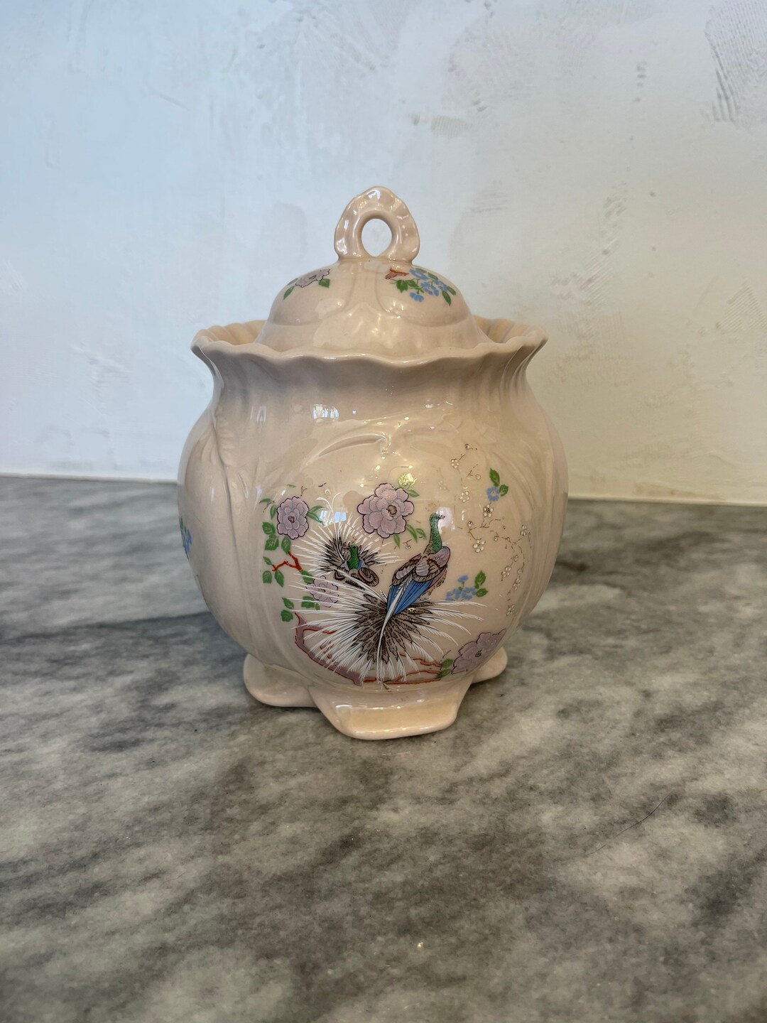 Vintage Ceramic Lidded Peacock Jar - Etsy