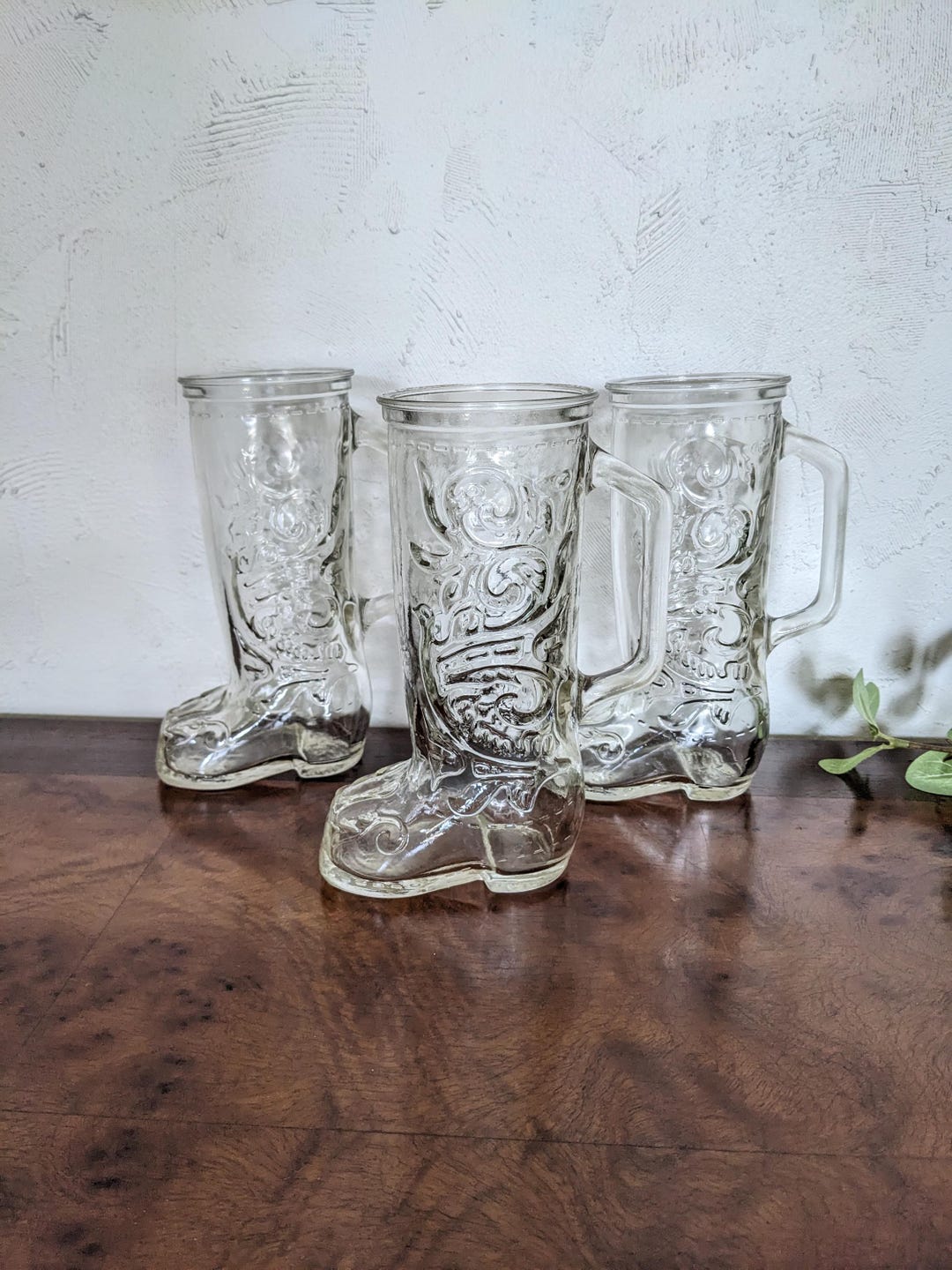 Set of 3 Tall Vintage Glass Cowboy Boot Mugs - Etsy