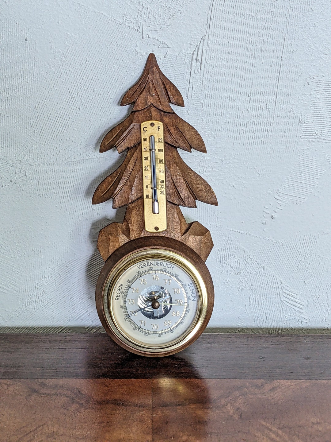 Unique Vintage German Wooden Tree Weather Station - Etsy
