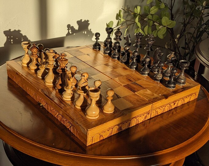Beautiful Vintage Holy Land Olive Wood Handmade Chess Set - Etsy