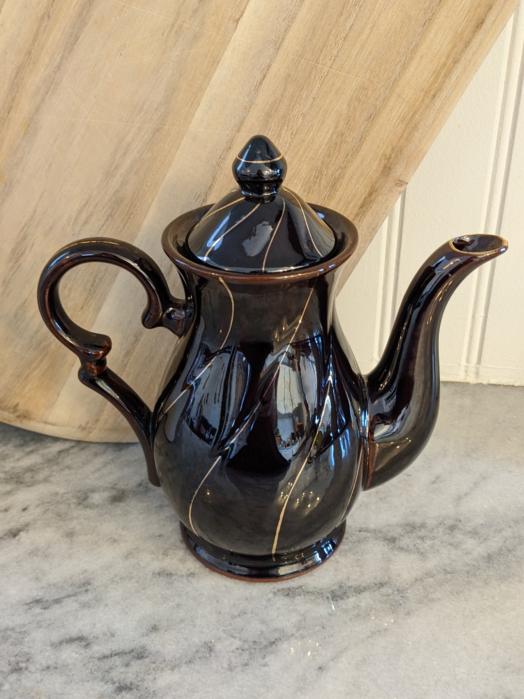 Vintage Brown Gold Coffee Pot - Etsy