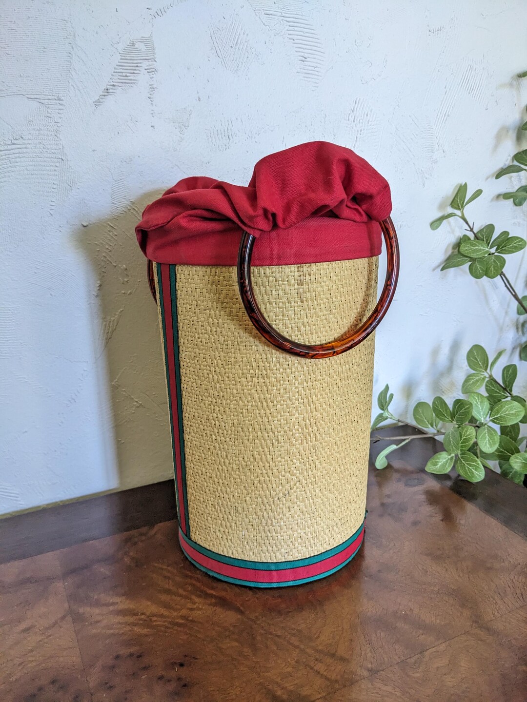 Awesome Vintage Woven Bucket Bag With Retro Ring Handles - Etsy
