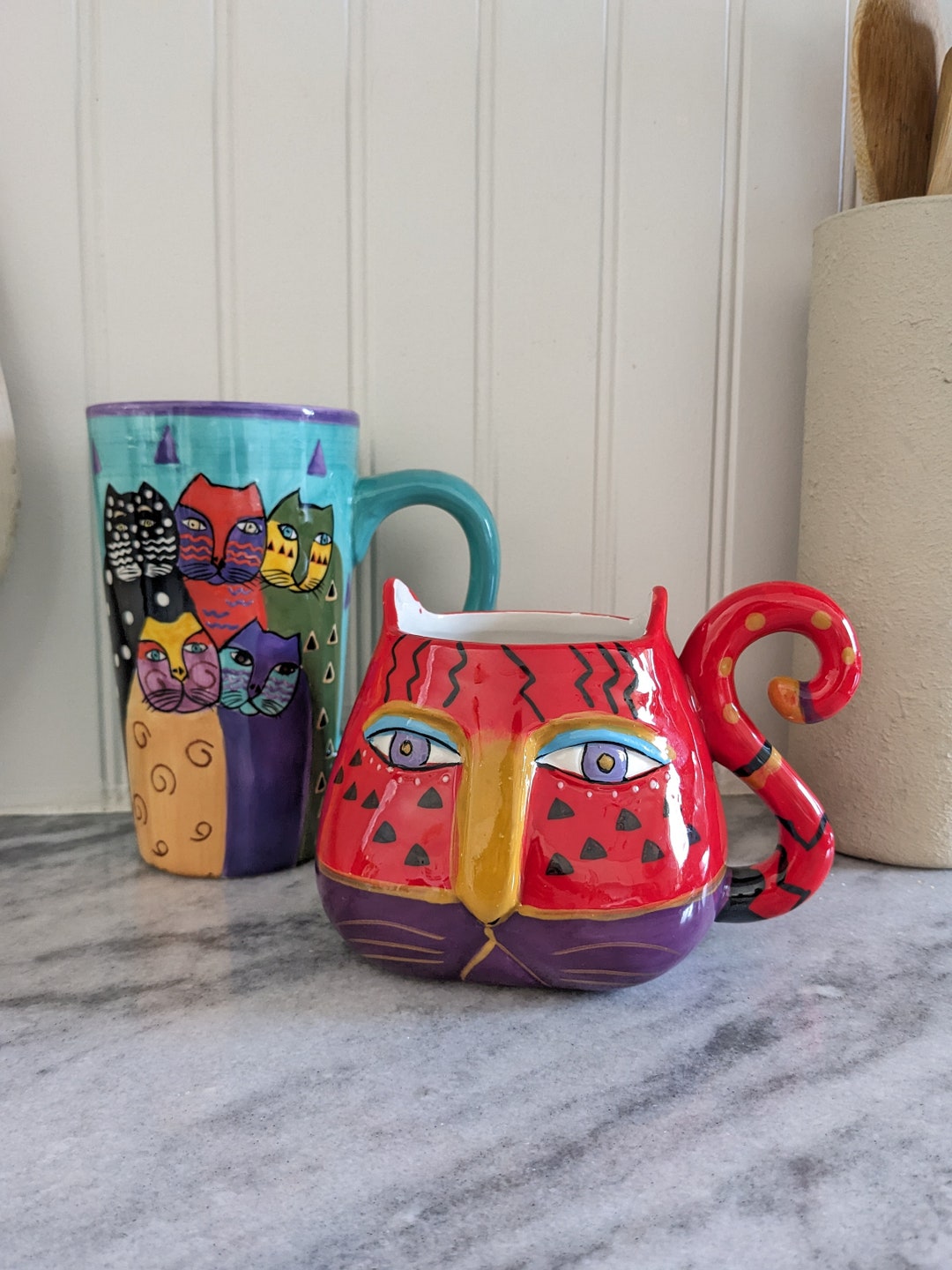 Pair of Fun Ceramic Laurel Burch Cat Mugs - Etsy