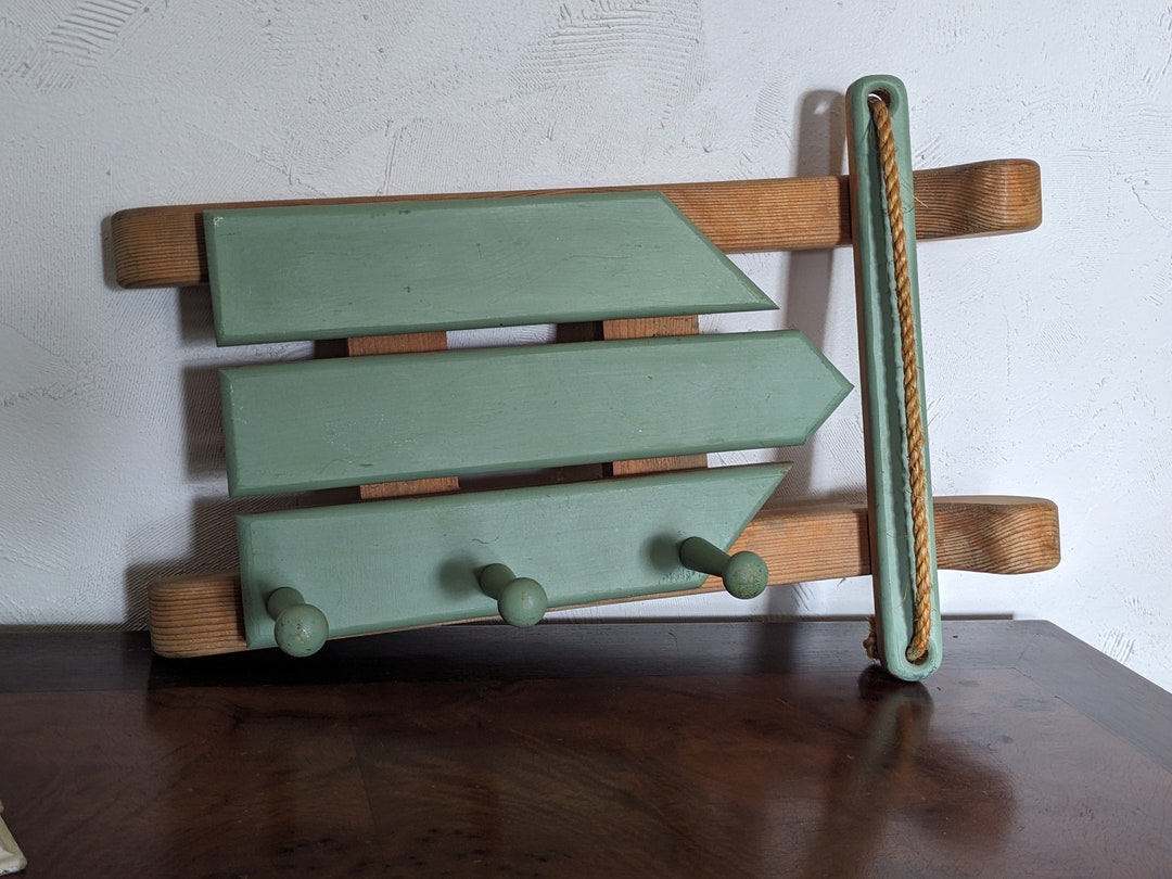 Vintage Wood Sled Wall Hanging Hooks - Etsy