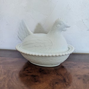 Vintage Milk Glass White Hen on Nest Lidded Dish - Etsy
