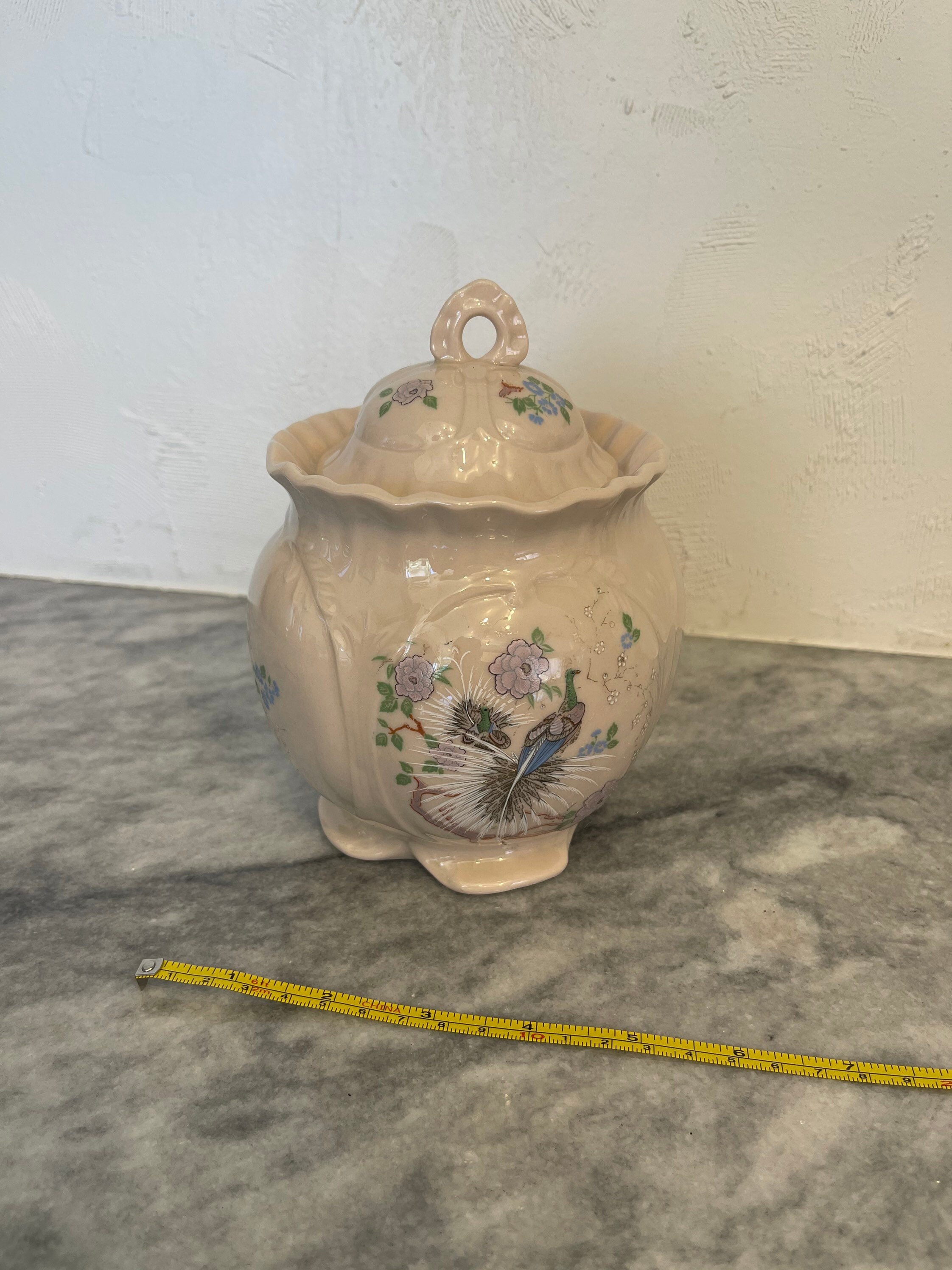 Vintage Ceramic Lidded Peacock Jar - Etsy