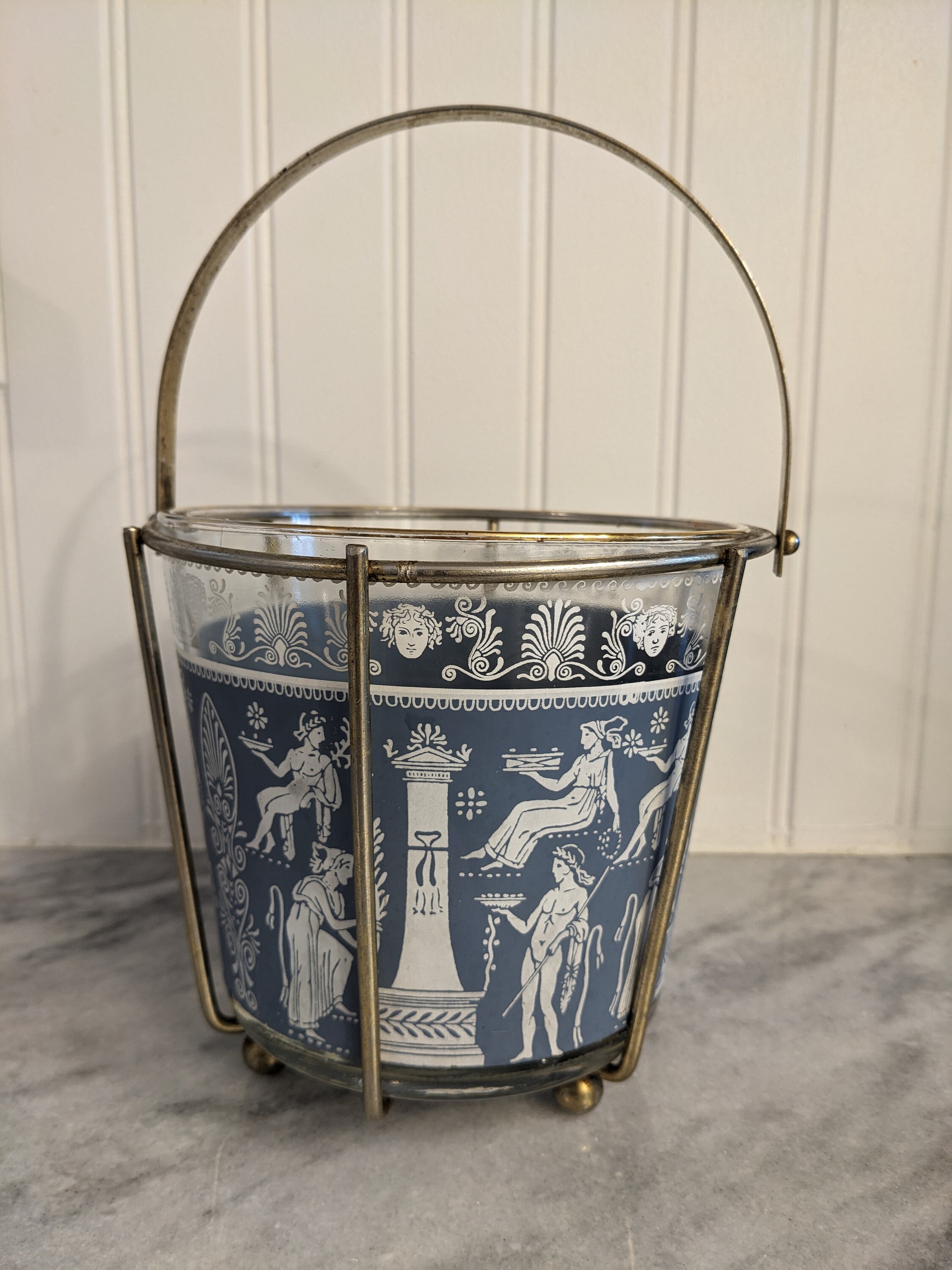 Vintage MCM Greek Glass Ice Bucket - Etsy