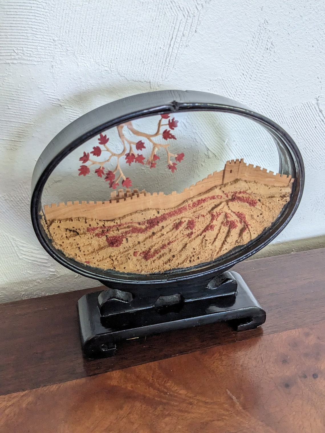 Vintage Cork Carving Art Display With Red Flowers - Etsy