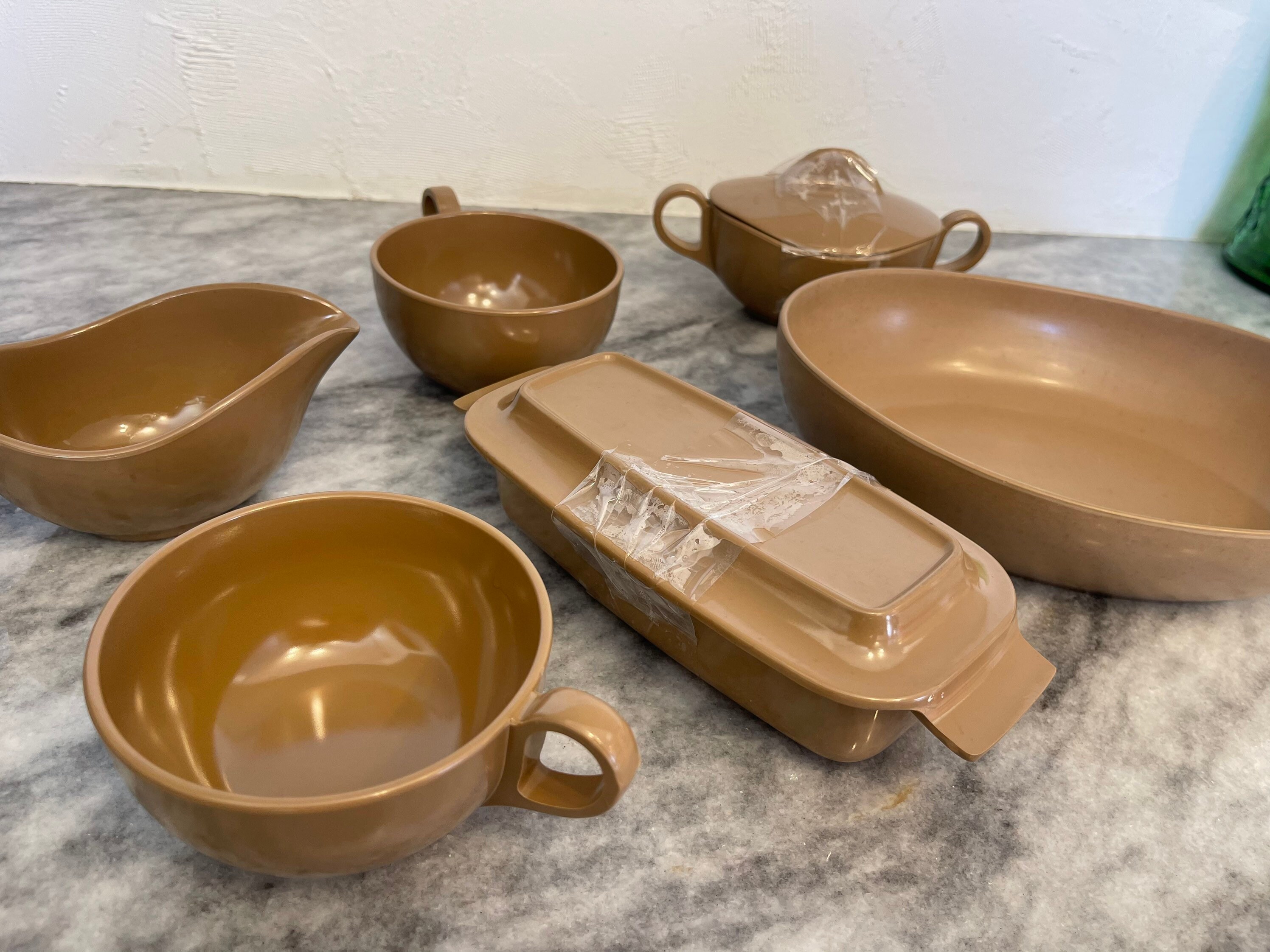 Vintage Brown Plastic Dinnerware Set - Etsy