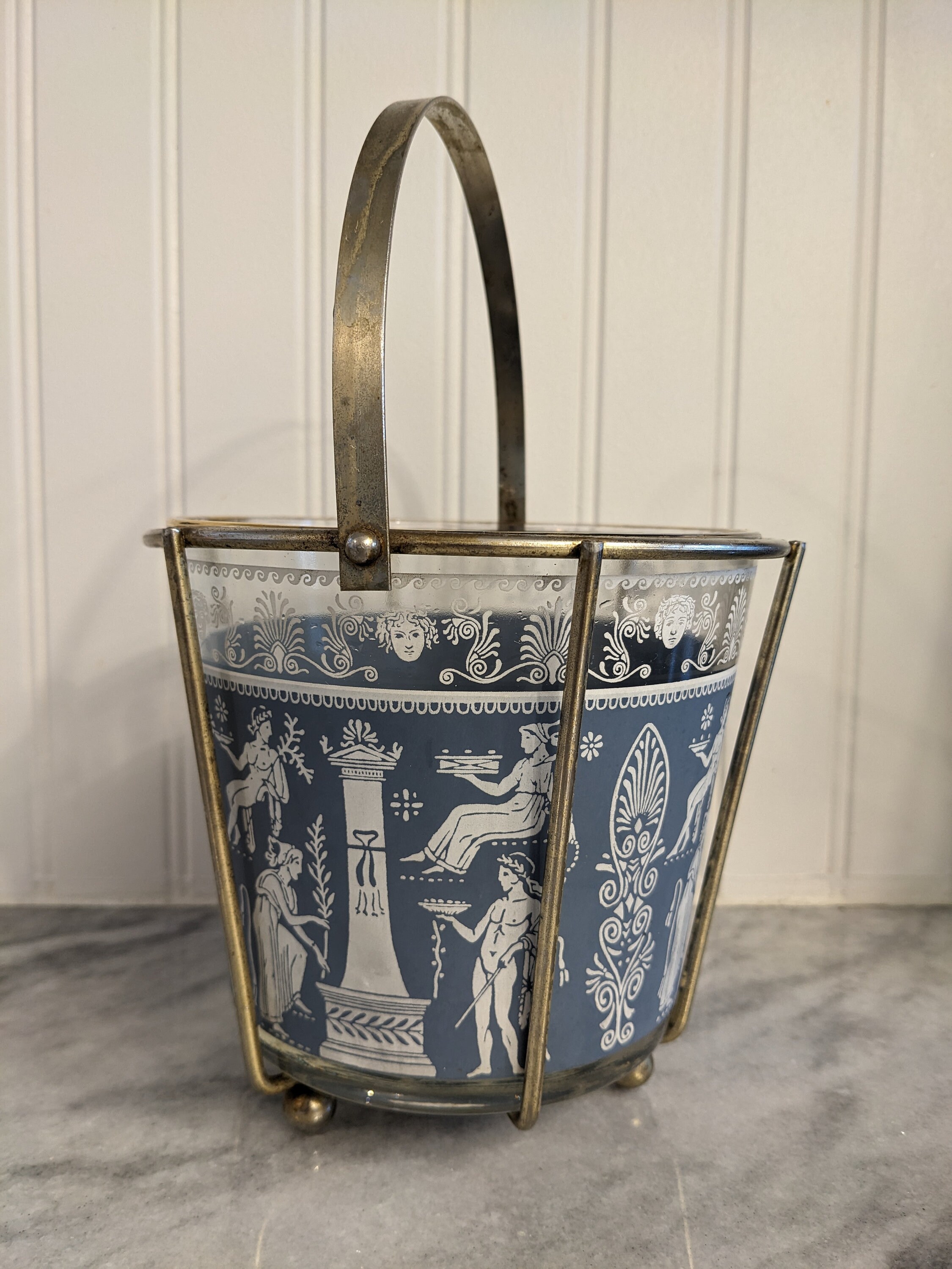 Vintage MCM Greek Glass Ice Bucket - Etsy