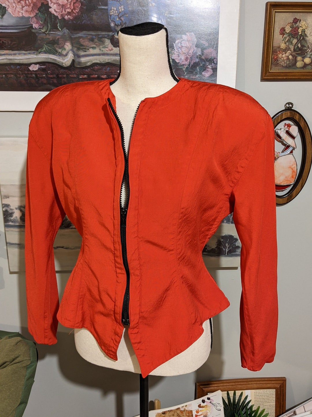 Vintage Red Zipup Top With Shoulder Pads - Etsy