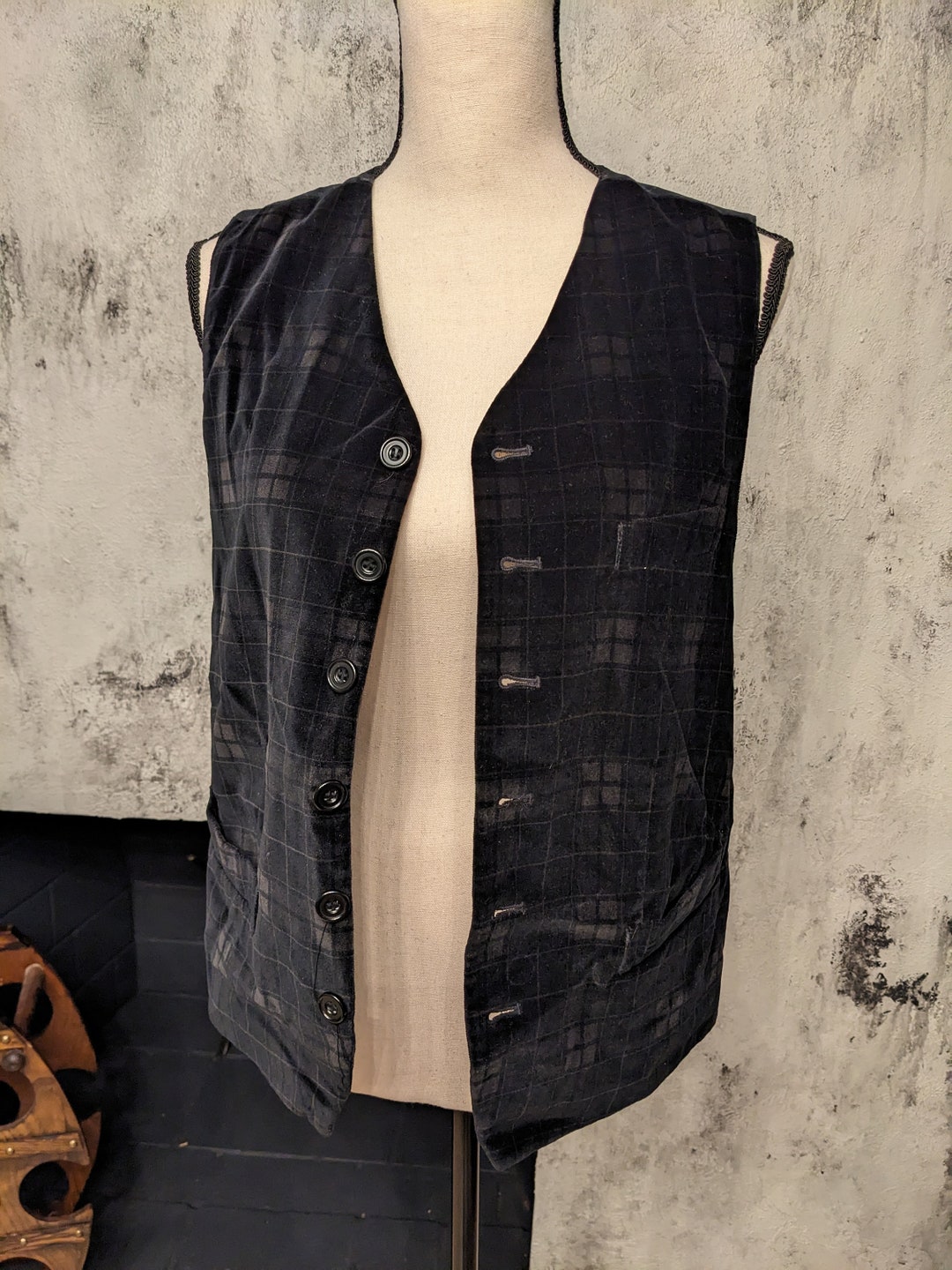 Black Velveteen Plaid Vintage Vest - Etsy