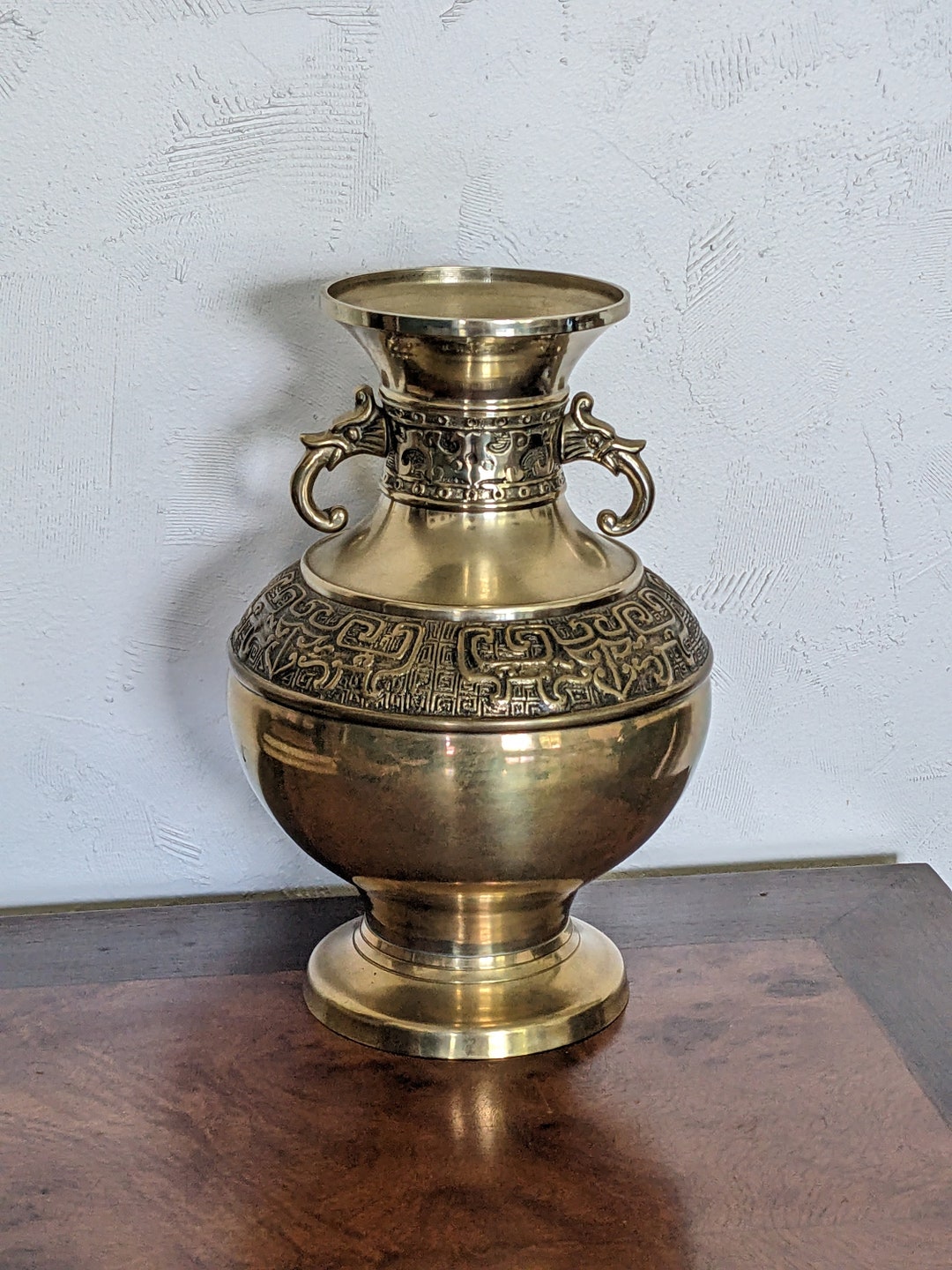 Vintage Solid Brass Vase With Bird Handles - Etsy