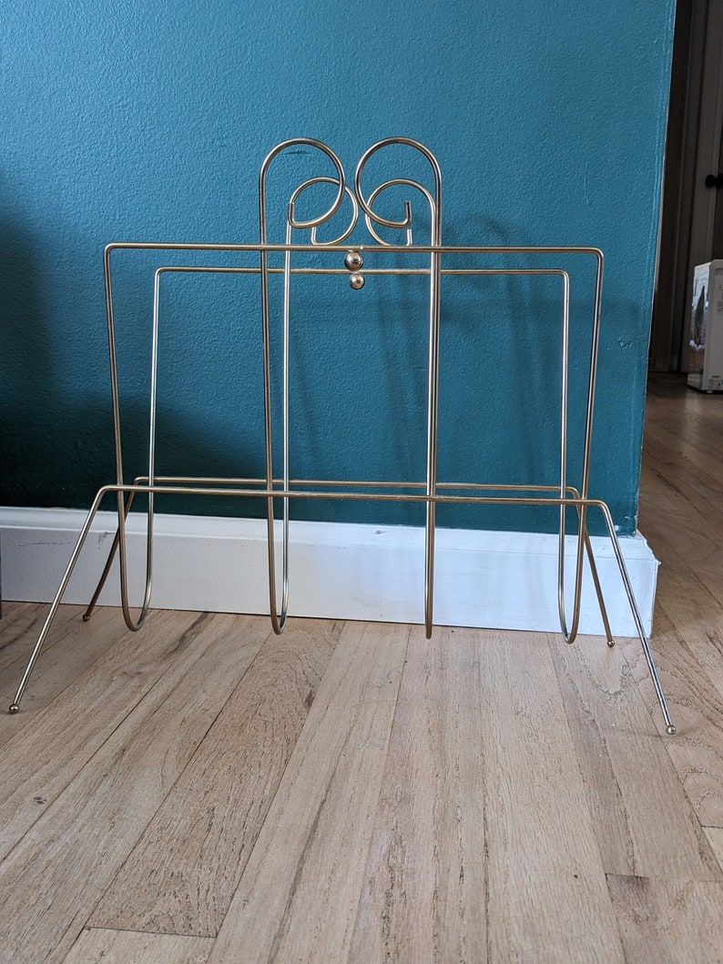 Vintage Gold Metal Wire Magazine Rack - Etsy