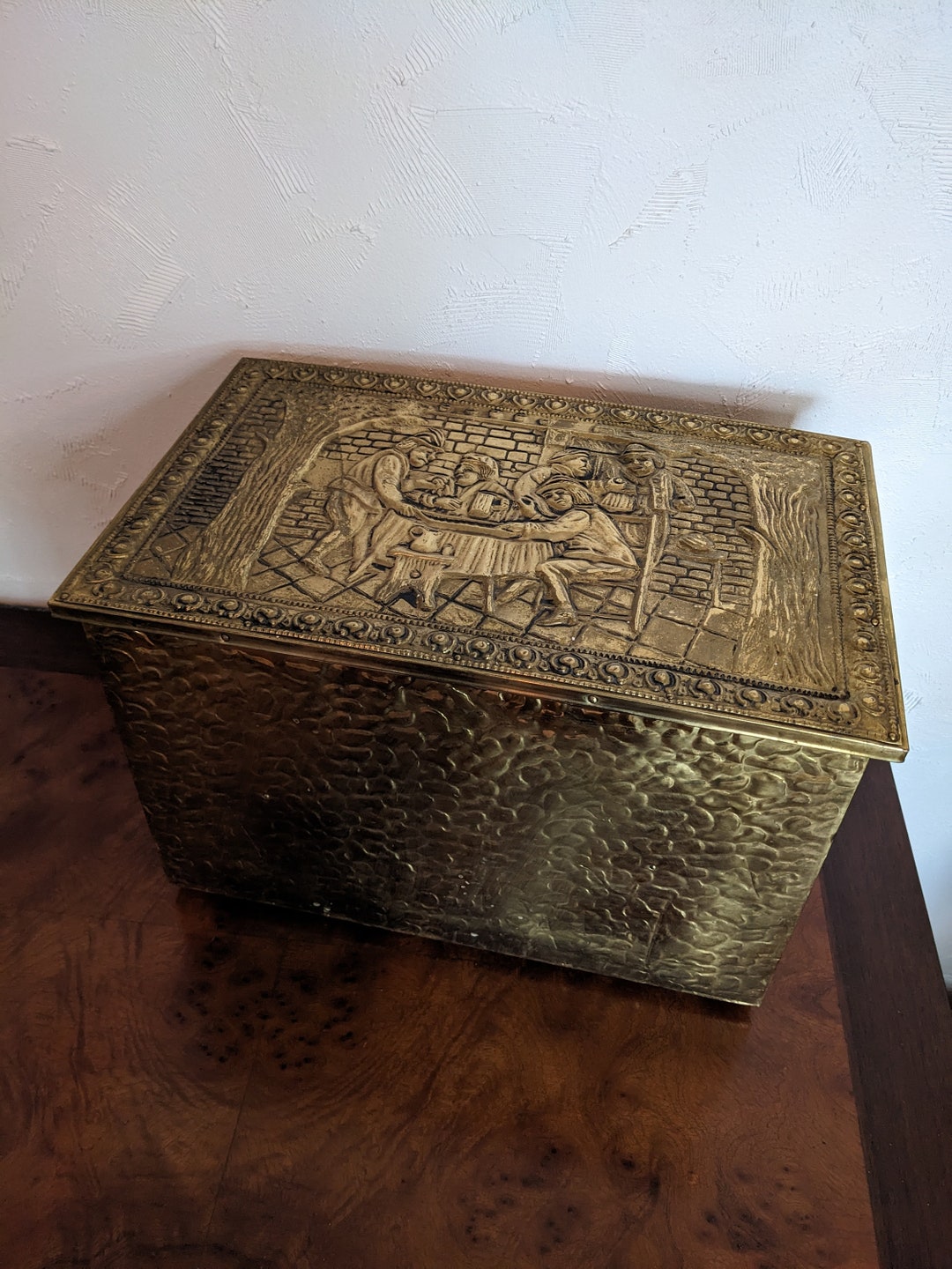 Vintage Brass and Wood Coal Tinder Storage Box Clean - Etsy