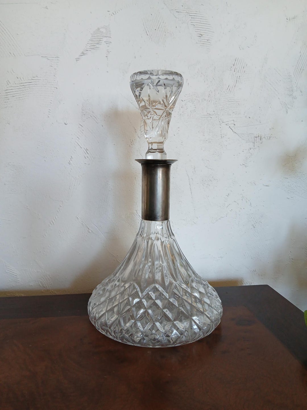 Vintage Crystal Diamond Cut Decanter - Etsy