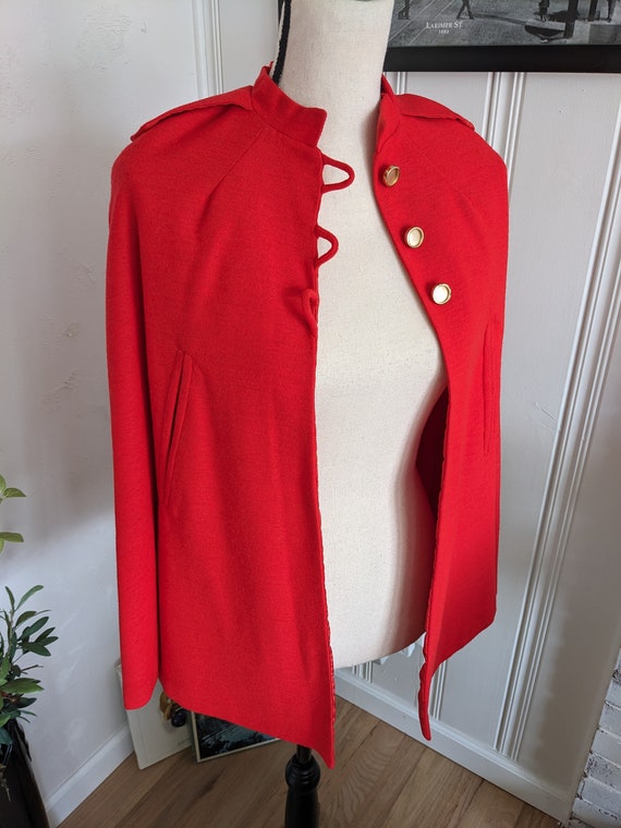 Vintage Bright Red Cape with Gold Buttons - Gem