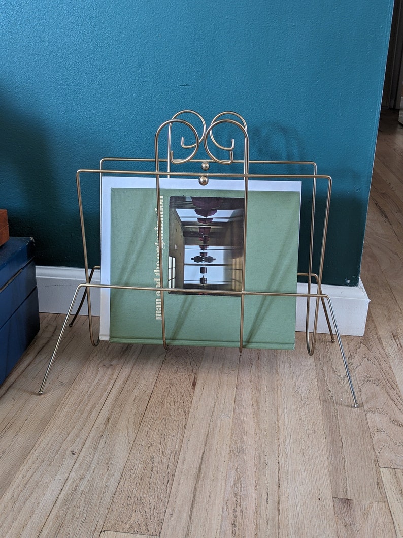 Vintage Gold Metal Wire Magazine Rack - Etsy