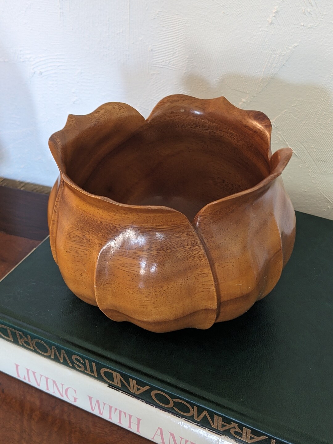 Beautiful Vintage Monkey Pod Wood Carved Lotus Flower Bowl - Etsy