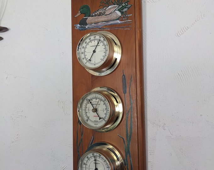 Vintage Sunbeam Wooden Weather Station With Duck Mallard Detail 1994 D ...