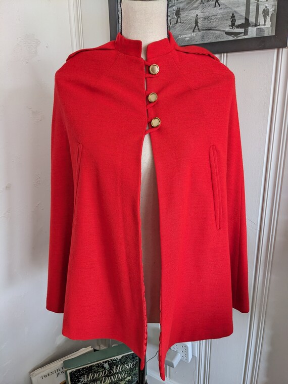 Vintage Bright Red Cape with Gold Buttons - Gem