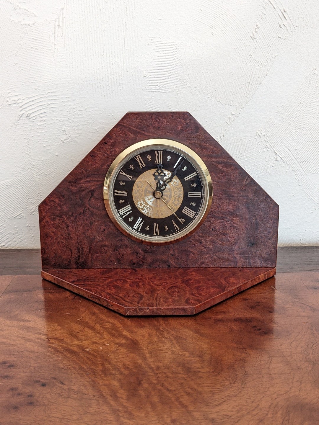 Vintage Burled Wood Clock Bookend - Etsy