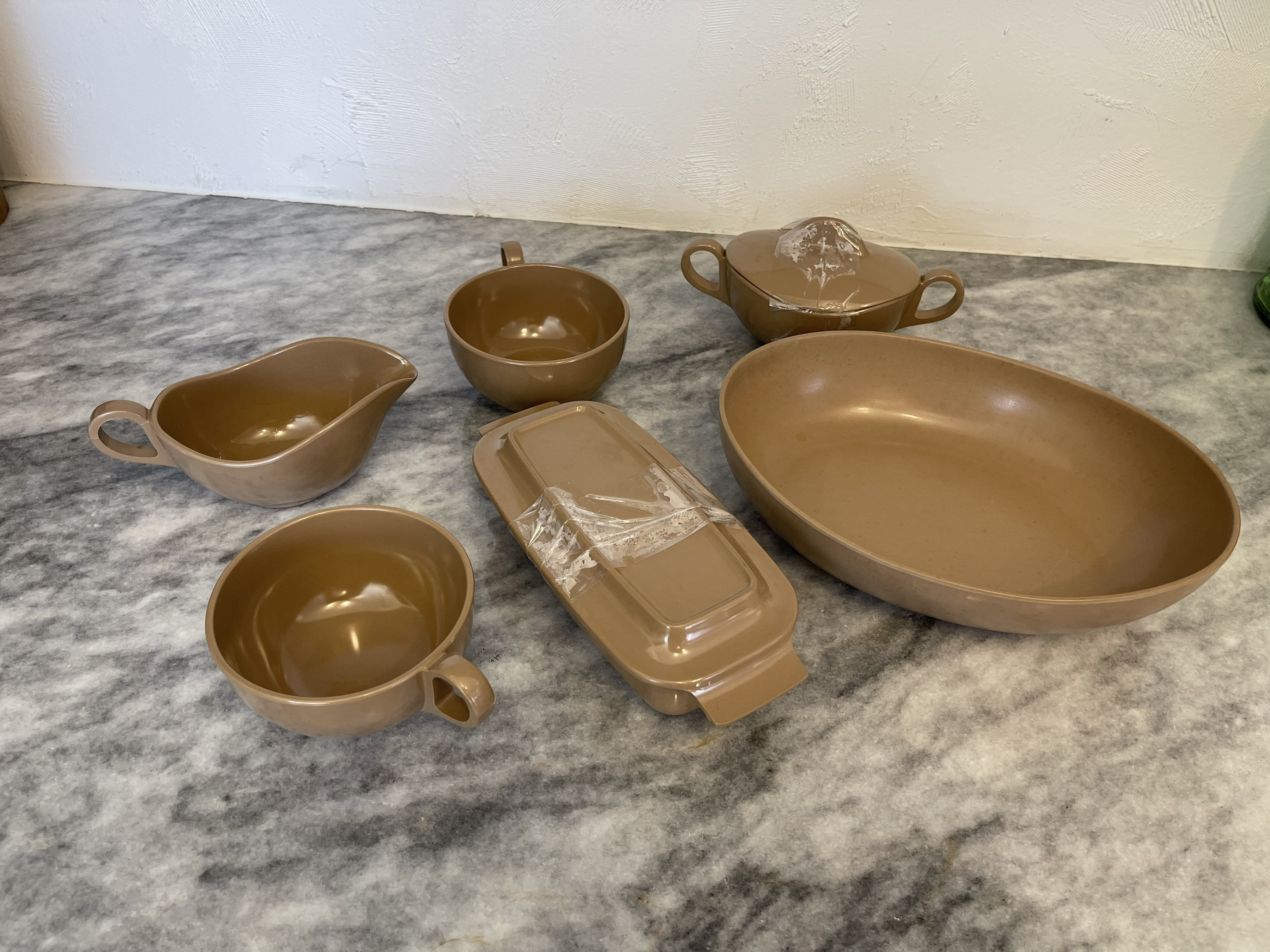 Vintage Brown Plastic Dinnerware Set - Etsy