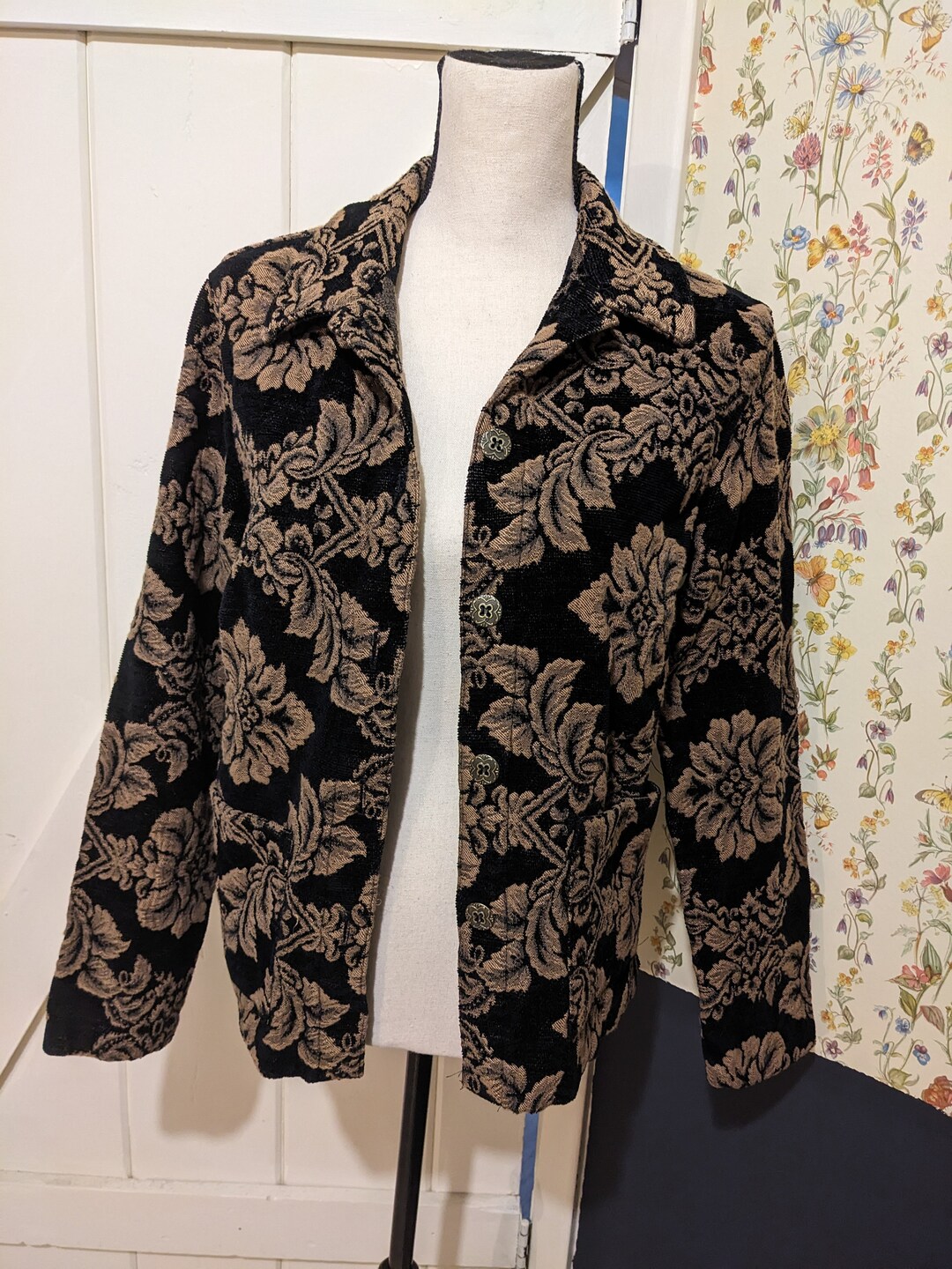 Black Gold Regal Damask Pattern Vintage Tapestry Lightweight Jacket - Etsy