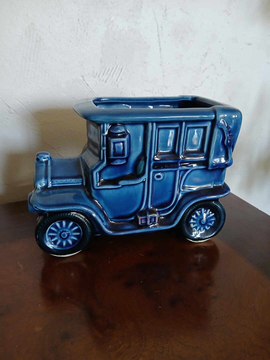 Vintage Blue Ceramic Antique Car Planter - Etsy