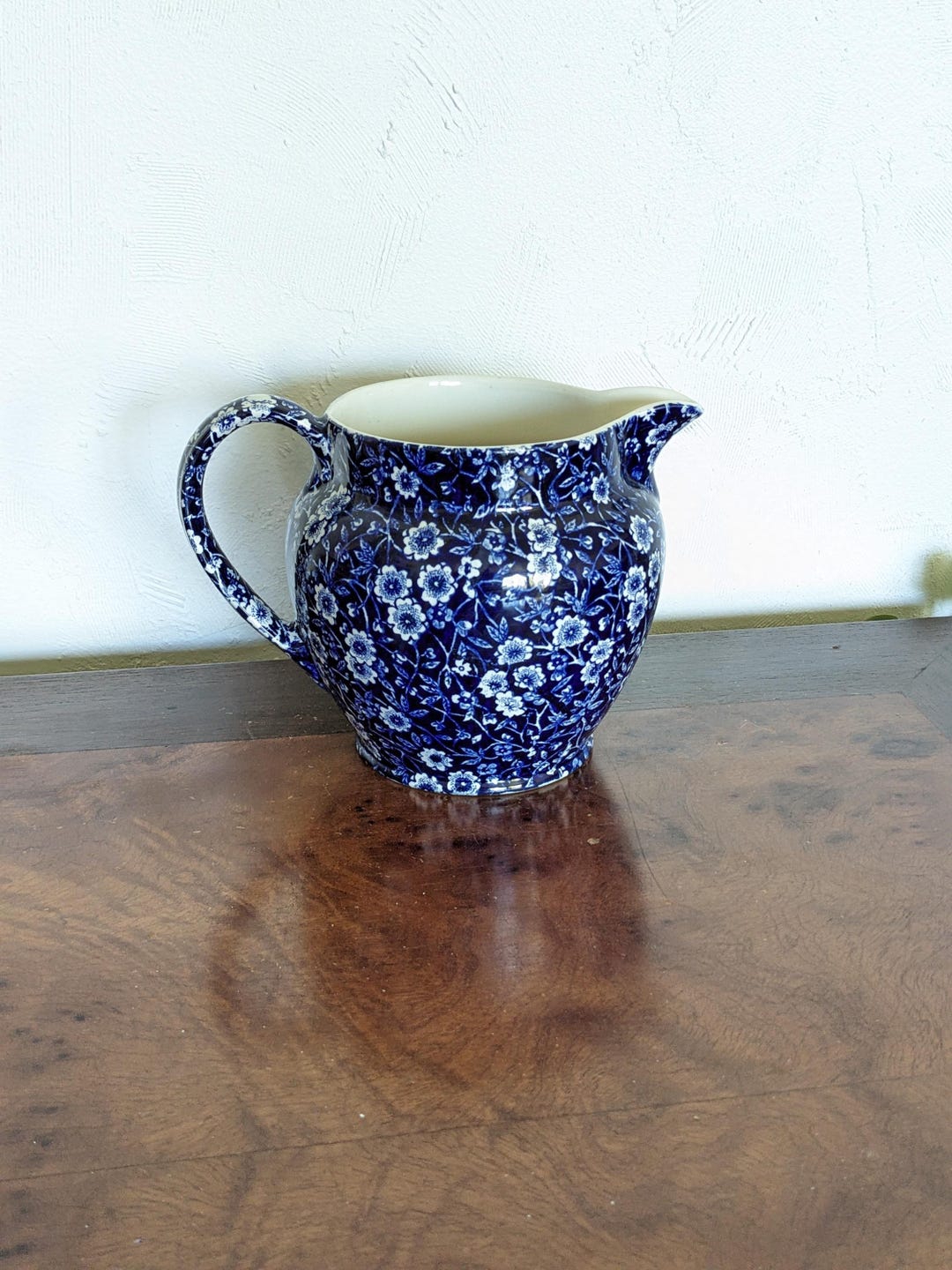 Vintage Blue Calico Burleigh Staffordshire England Large Dutch Jug ...
