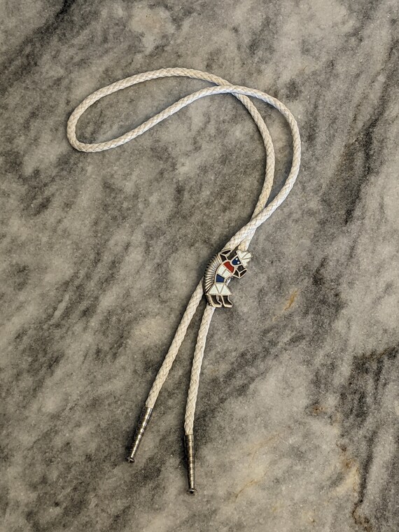 Bolo Tie, Native American, Beaded, Leather, Gold Tone… - Gem