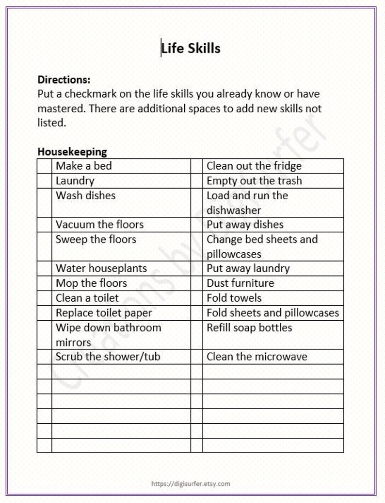 Life Skills by Topic - Digital Worksheet - Etsy