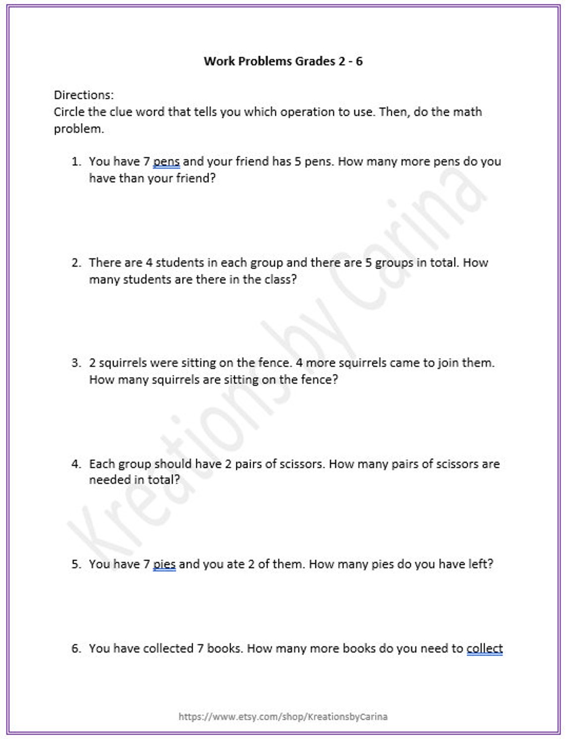 Clue Words for Math Word Problems - Etsy