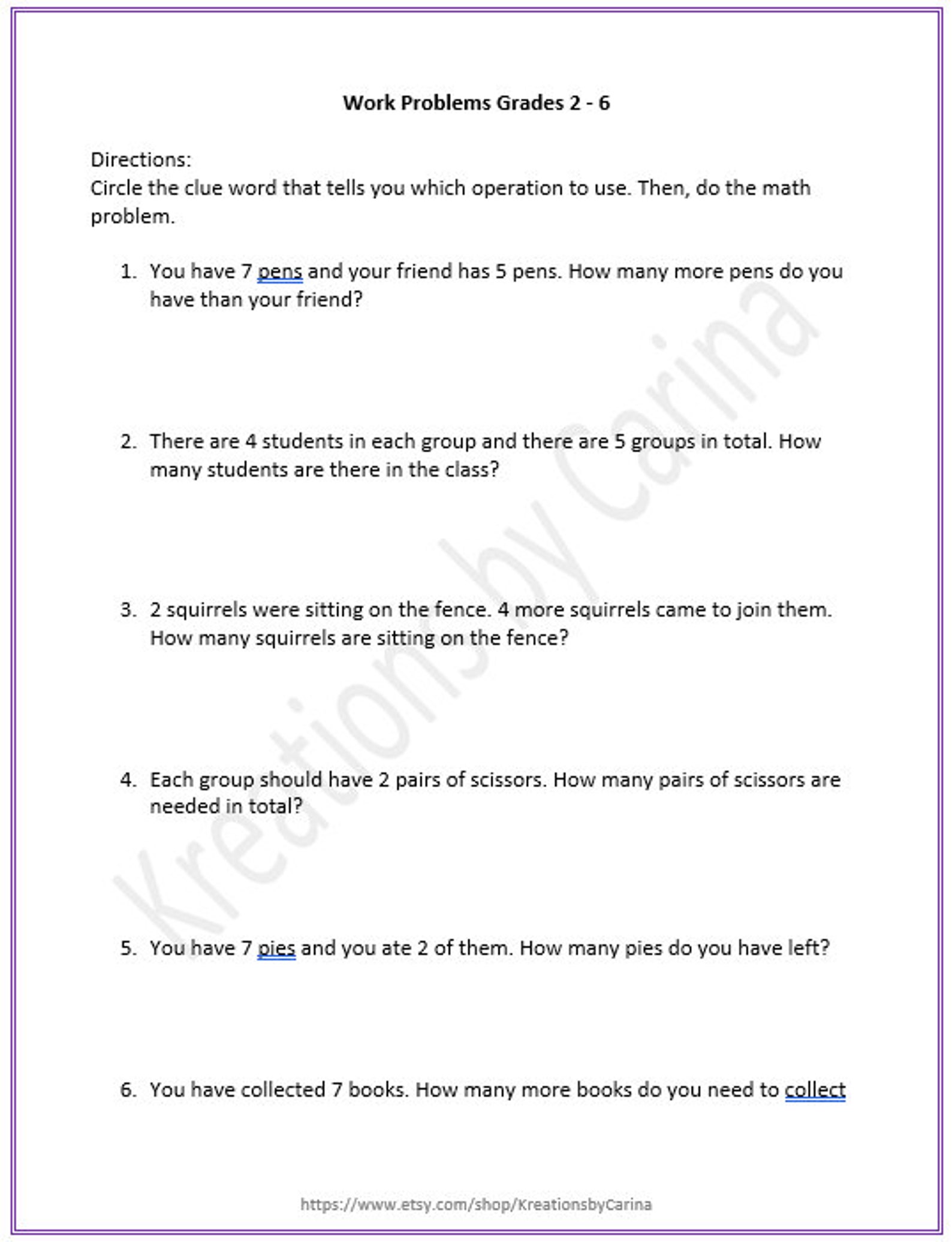 Clue Words for Math Word Problems - Etsy