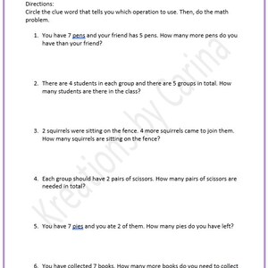 Clue Words for Math Word Problems - Etsy