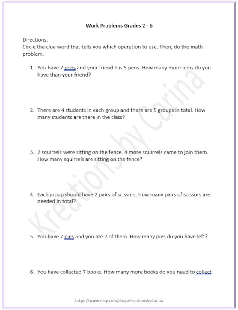 Clue Words for Math Word Problems - Etsy