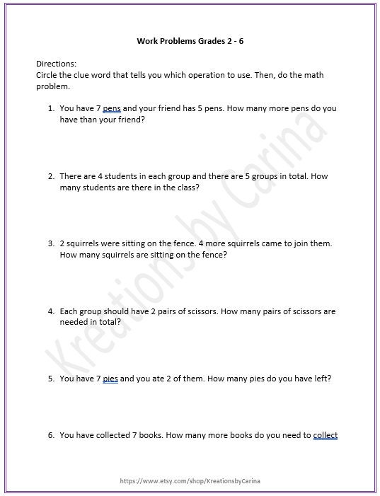 Clue Words for Math Word Problems - Etsy