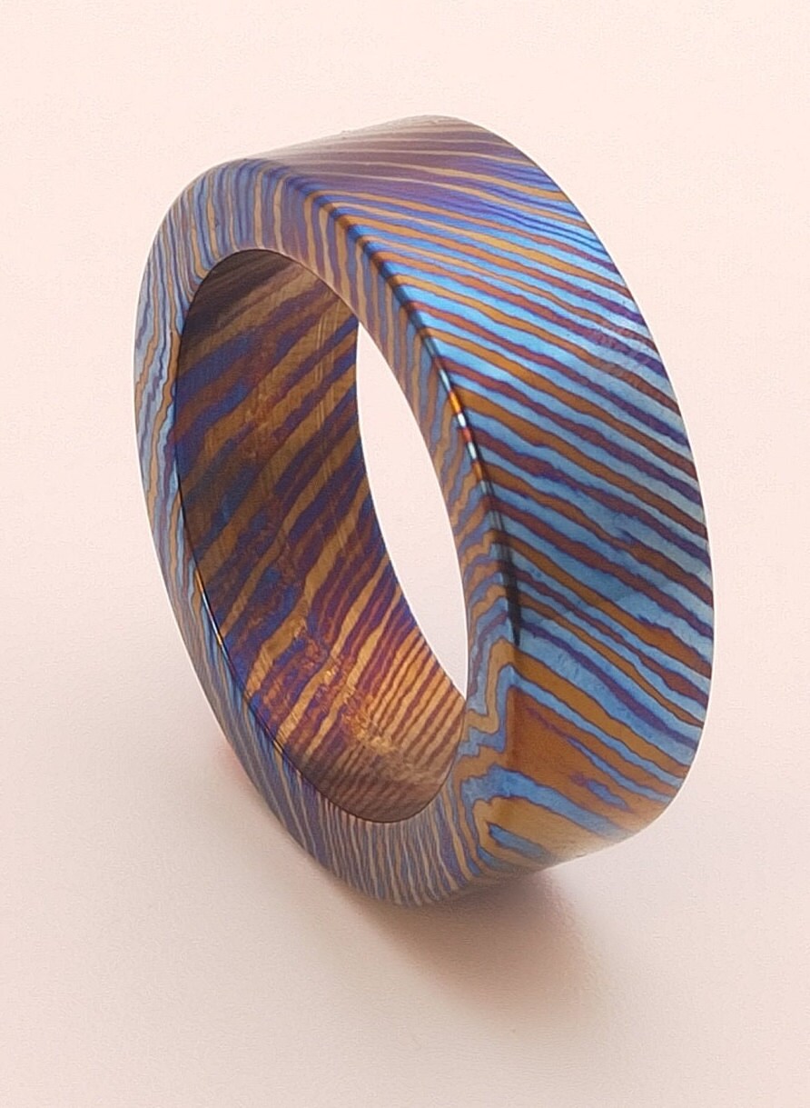 Tri-color Mokume Ti Ring Blank, 3~12 Width, 3mm Thick, Inner Diameter ...