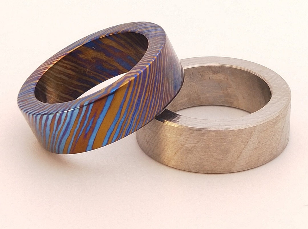 Tri-color Mokume Ti Ring Blank, 3~12 Width, 3mm Thick, Inner Diameter ...
