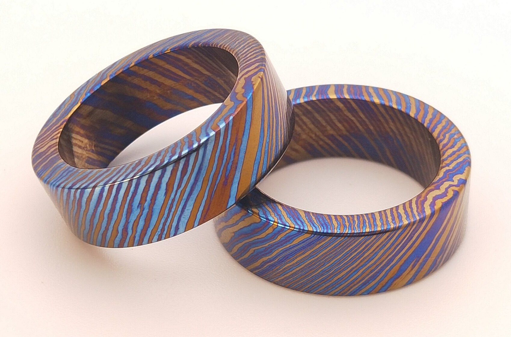 Tri-color Mokume Ti Ring Blank, 3~12 Width, 3mm Thick, Inner Diameter ...