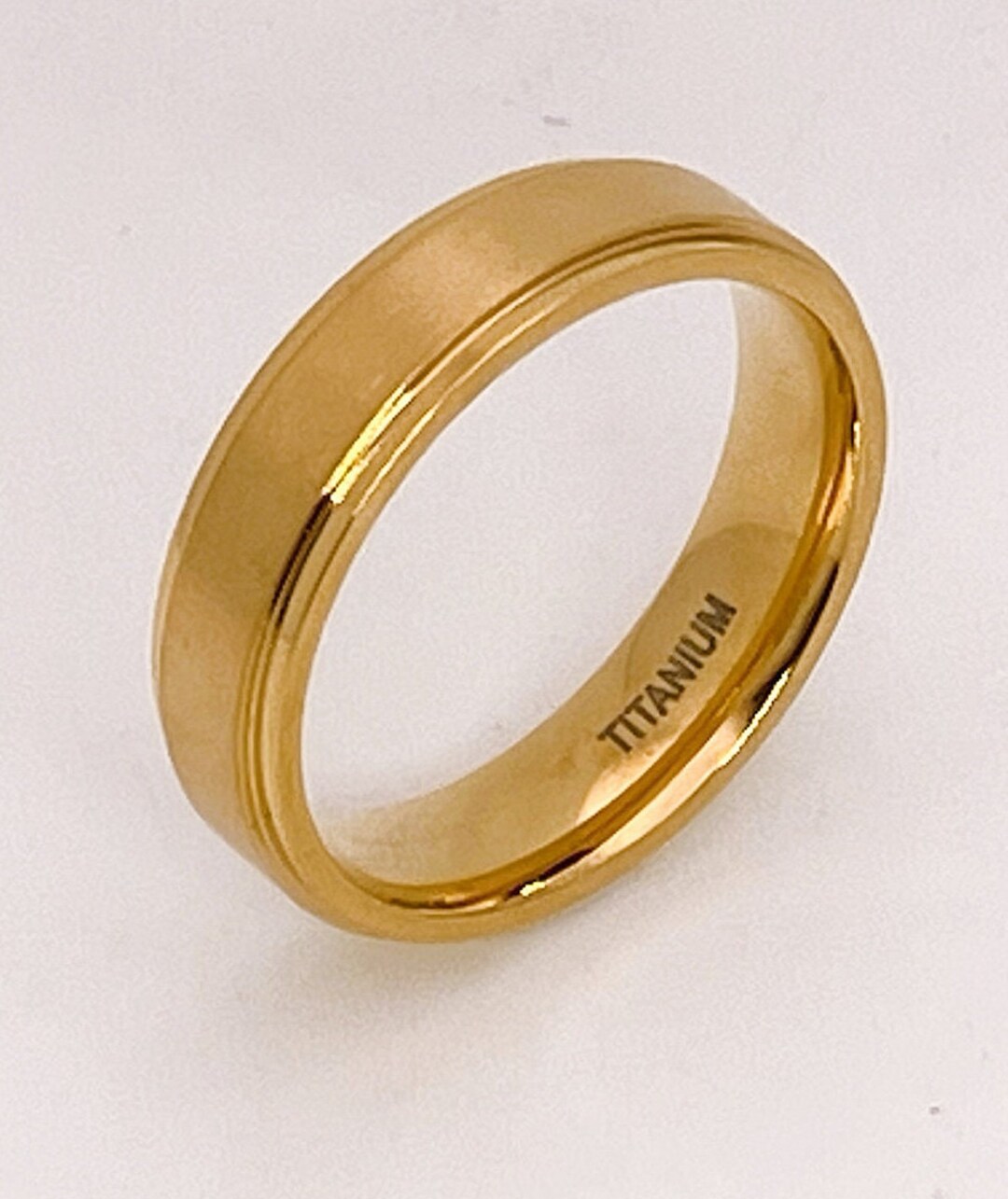 Golden Titanium Ring Blank, Flat Profile, Matte Finish, Steped Edge ...
