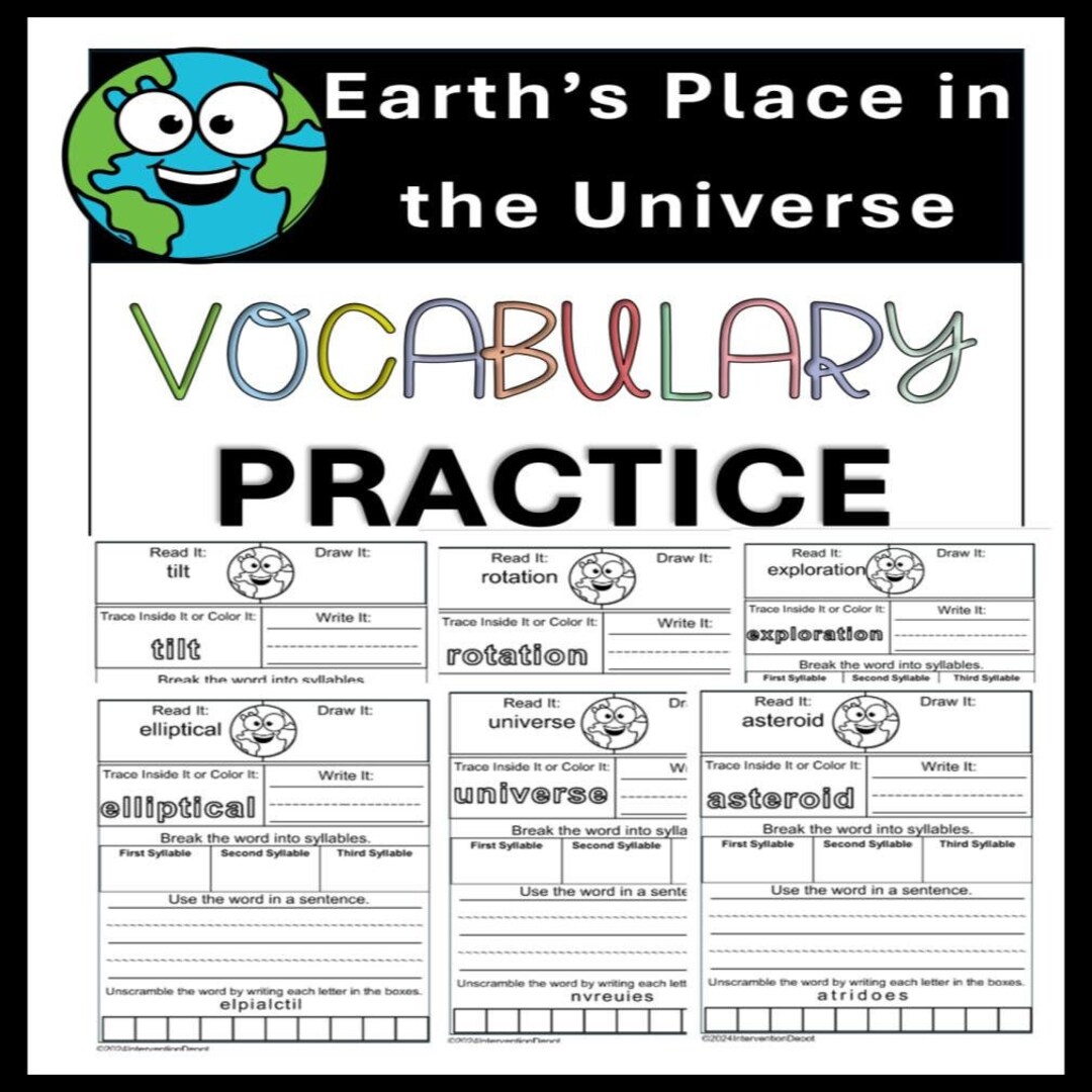 Earth's Place in the Universe Science NO PREP Vocabulary Words ...