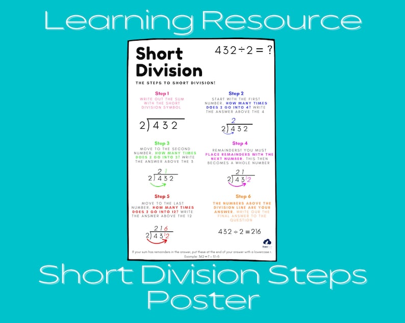 Learning Resource: Short Division Steps Poster - PNG, JPEG, PDF - Etsy