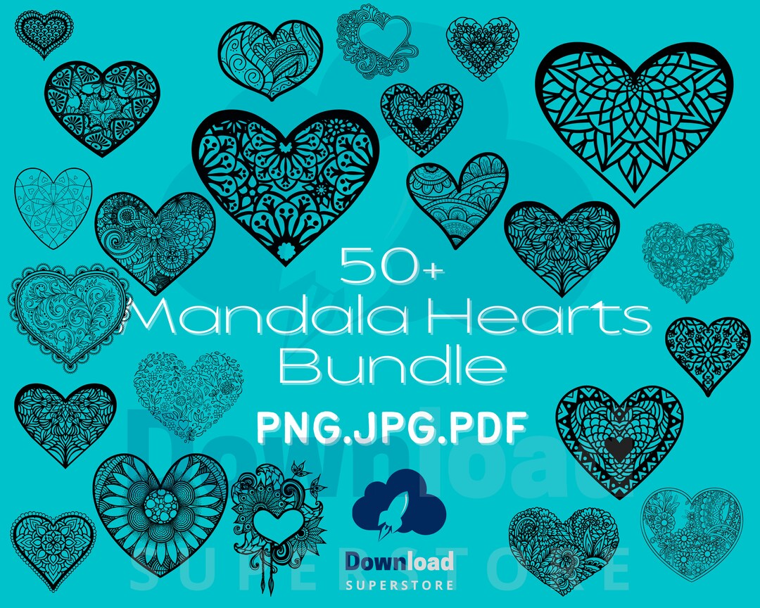 50+ Mandala Hearts Bundle - PNG, JPEG, PDF - Etsy